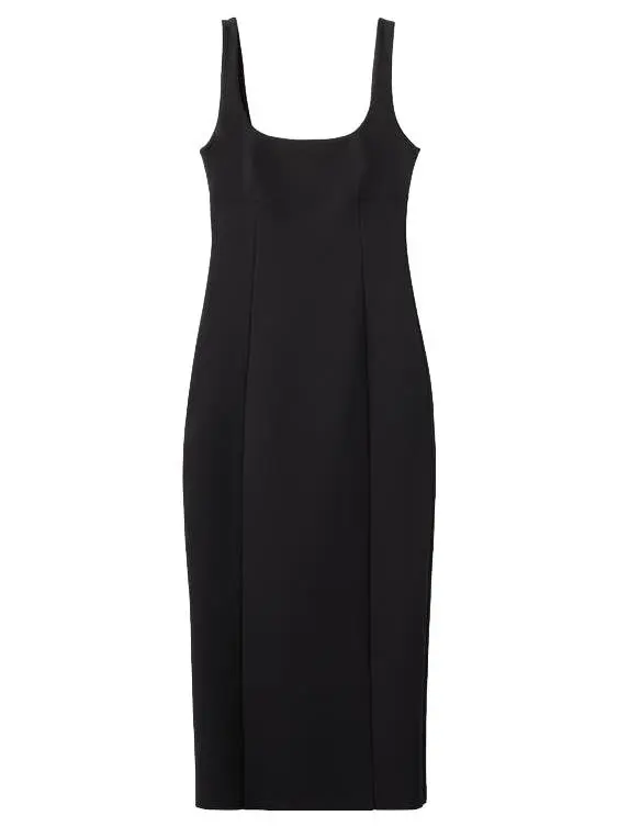 Mango Sleeveless Midi Dress With Square Neckline And Slit - Black