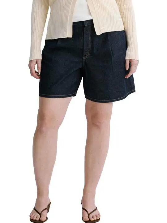 Mango Pleated Cotton & Linen Denim Bermuda Shorts - Open Blue