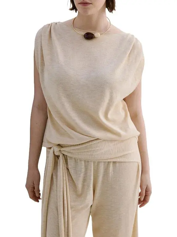 Mango Fine Knit Sweater With Adjustable Shoulder Ties - Ecru