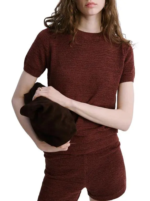 Mango Textured Short Sleeve Crewneck Sweater - Burnt Orange