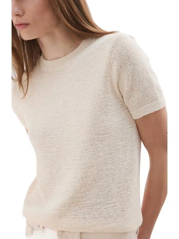 Mango Textured Short Sleeve Crewneck Sweater - Ecru