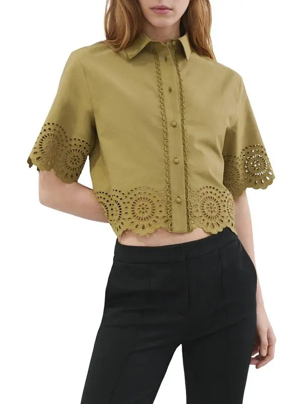 Mango Embroidered Eyelet Shirt - Green
