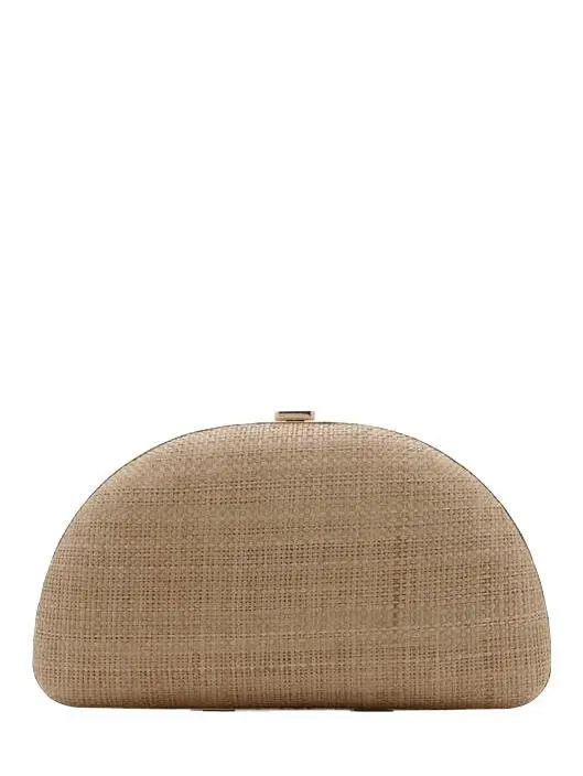 Mango Natural Fiber Oval Clutch With Metal Snap Closure And Chain Strap - Beige
