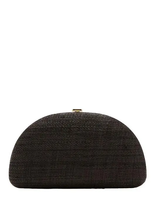 Mango Natural Fiber Oval Clutch With Metal Snap Closure And Chain Strap - Chocolate