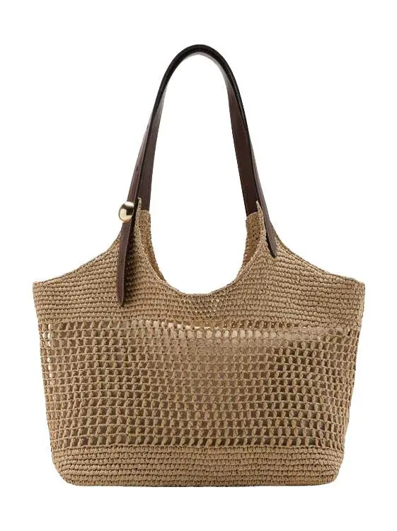 Mango Natural Fiber Woven Tote Bag With Shoulder Straps - Beige