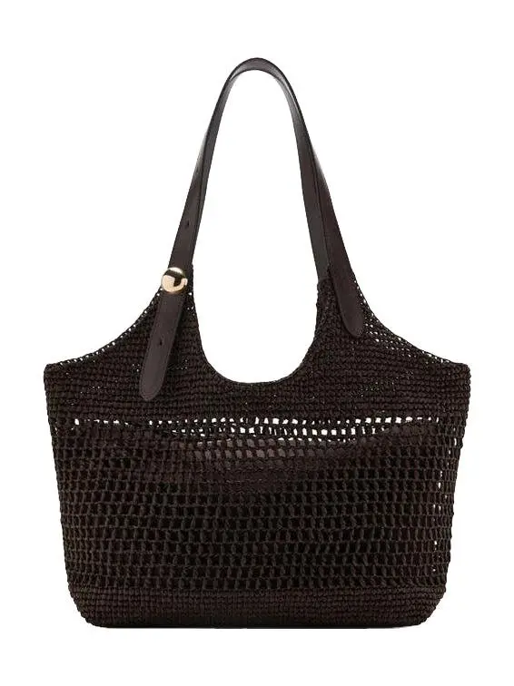 Mango Natural Fiber Woven Tote Bag With Shoulder Straps - Chocolate