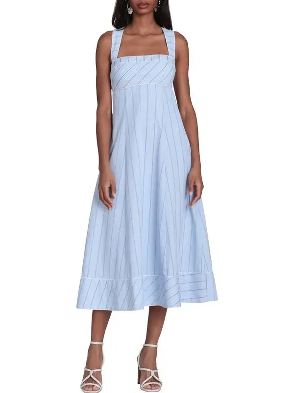 Avec Les Filles Sleeveless Square Neck Striped Midi Dress - Blue Stripe