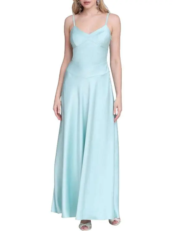 Avec Les Filles Sleeveless Satin Gown With Lace-up Back - Aqua