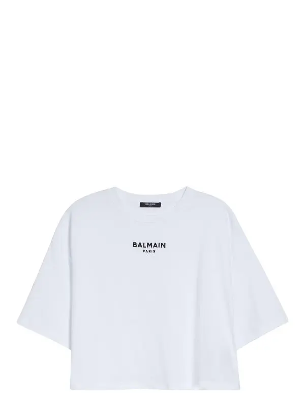 Balmain Cropped Embroidered Cotton T-shirt - Gab White/blk