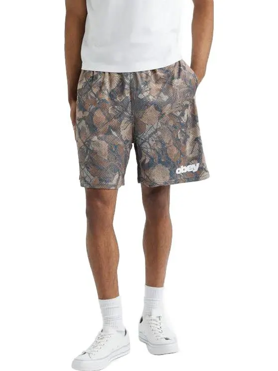Obey Stanton Mesh Shorts With Allover Print - Fence Camo