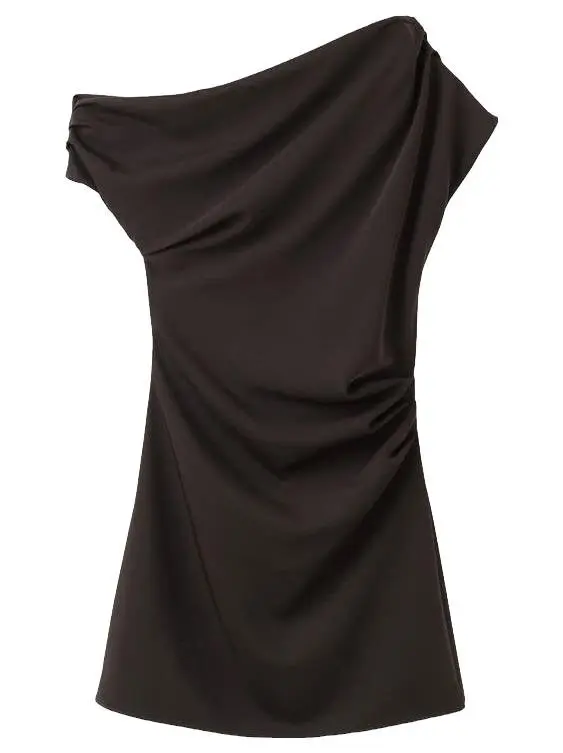 Mango One-shoulder Ruched Mini Dress - Brown