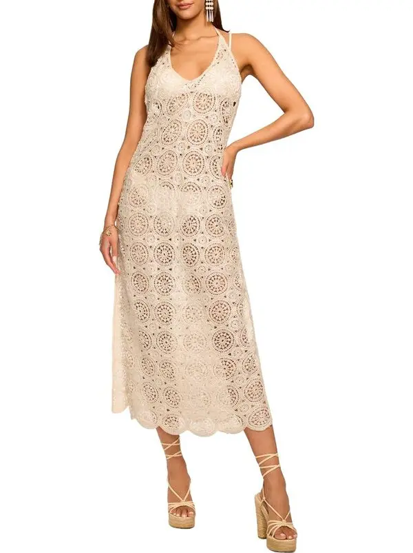 Ramy Brook Crochet Sheath Cover-up Dress - Neutral Foil Crochet