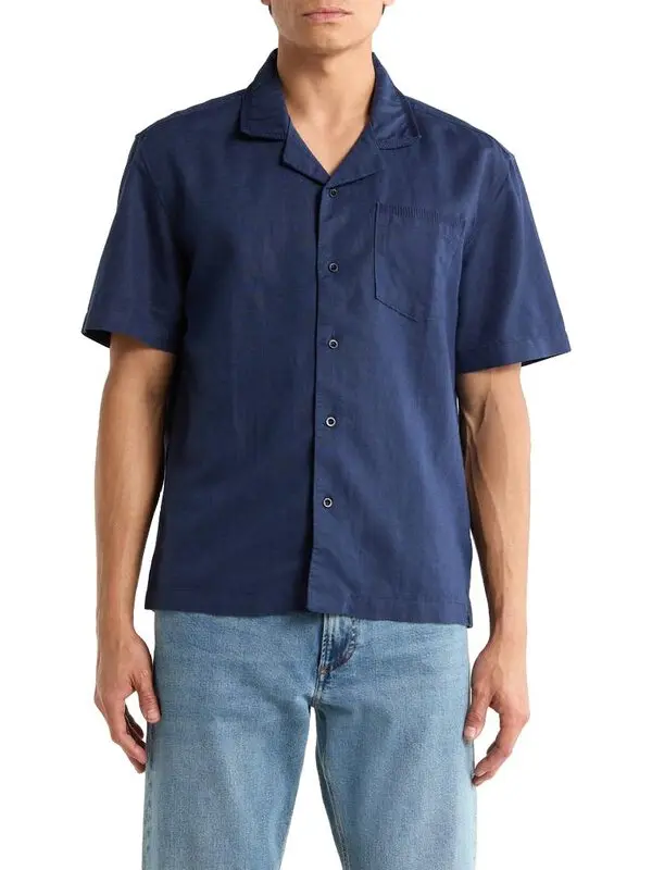 Ag Foster Linen & Cotton Camp Shirt - Deep Navy