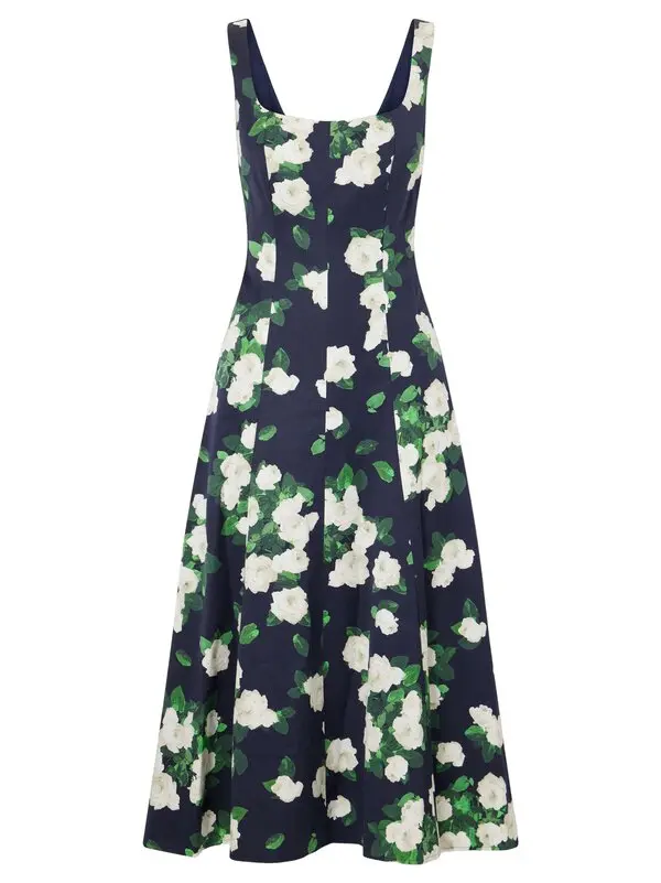 Carolina Herrera Floral Print Faille Midi Dress - Navy