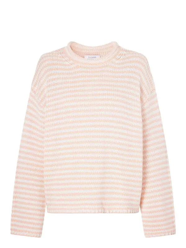 LA LIGNE Striped Cotton Knit Sweater - Peach