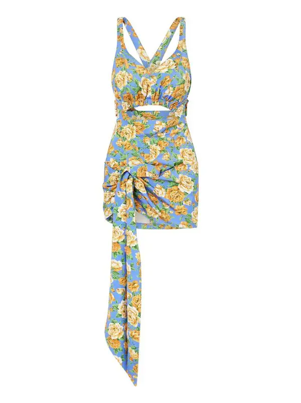 Rabanne Floral-print Stretch-jersey Playsuit With Tie Detail - Multi