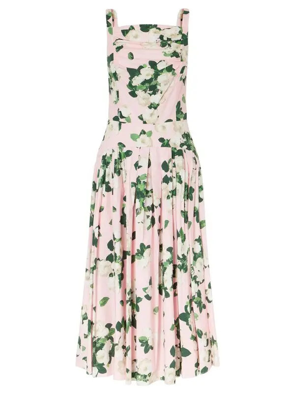 Carolina Herrera Floral-printed Cotton-blend Midi Dress - Pink
