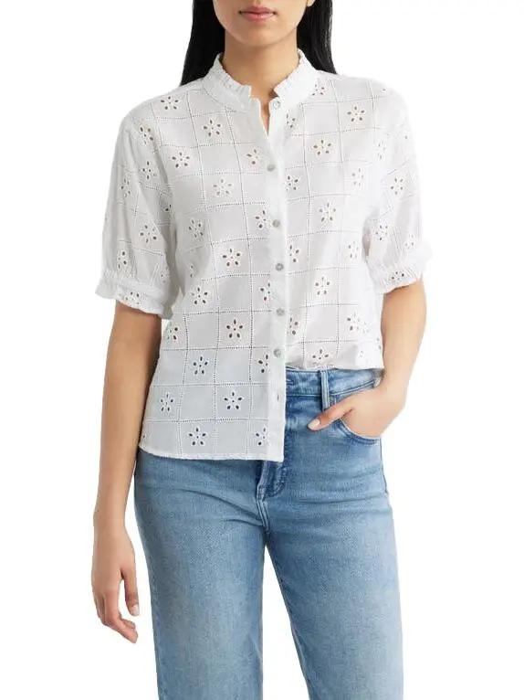 CLOTH & STONE Embroidered Cotton Blend Shirt - White
