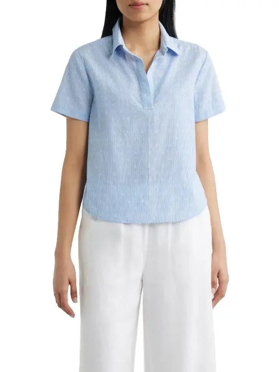 CLOTH & STONE Pinstripe Short Sleeve Shirt - Riviera Pinstripe