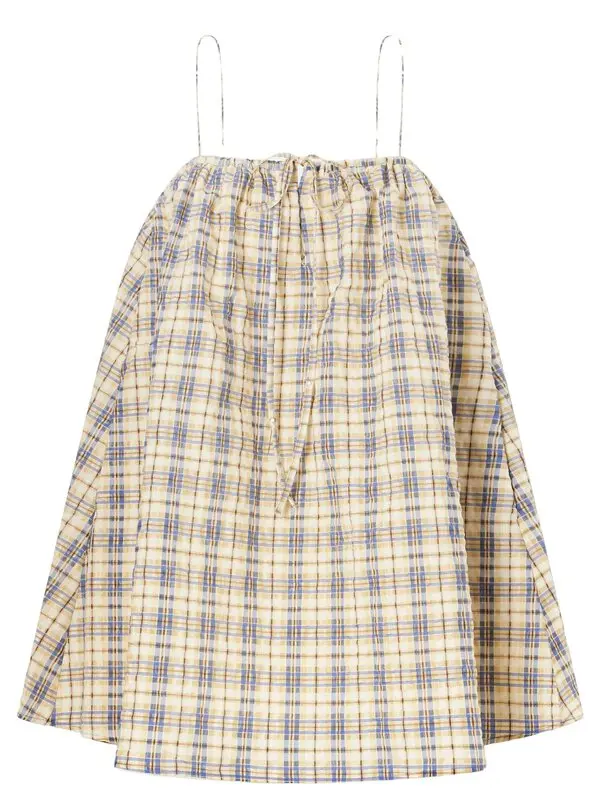 Bernadette Checked Seersucker Mini Dress - Beige