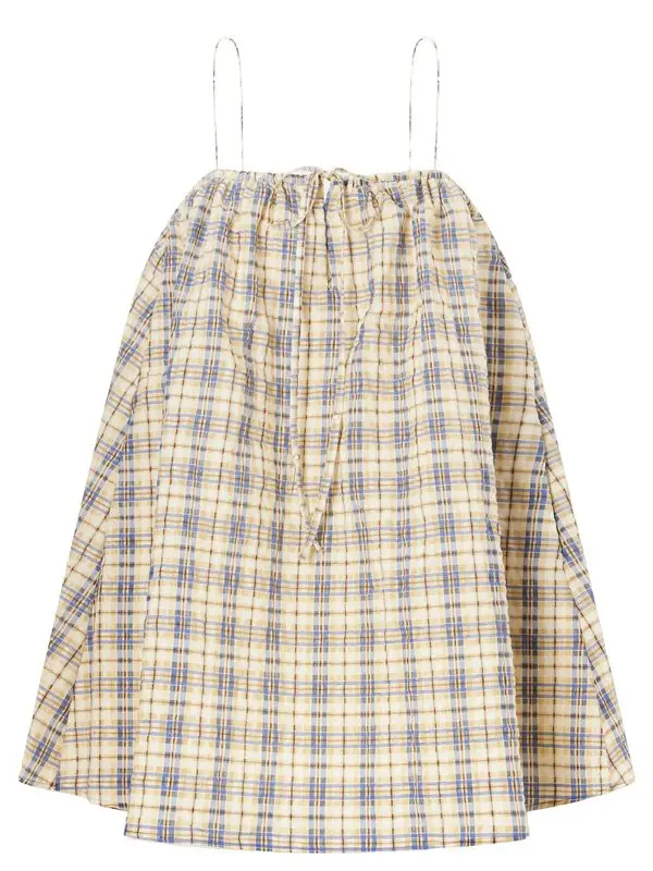 Bernadette Checked Seersucker Mini Dress - Neutrals