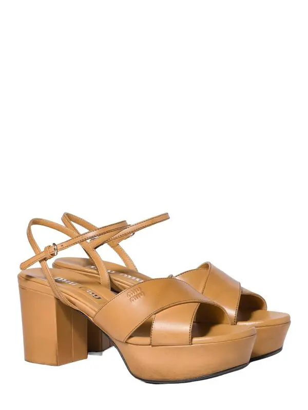 Miu Miu Leather Platform Sandals - Honey