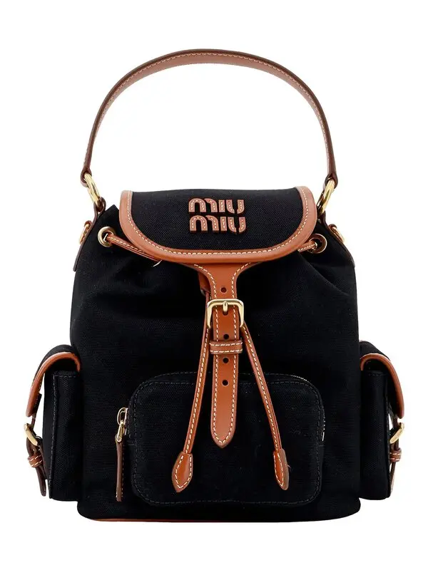 Miu Miu Hemp And Leather Backpack - Black