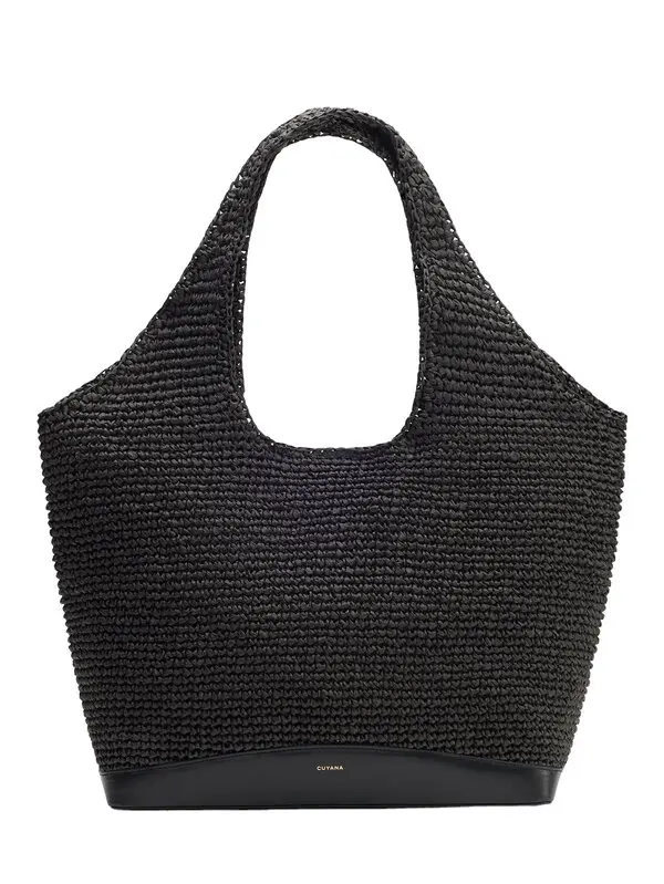 Cuyana Raffia Tote Bag With Top Handles - Black