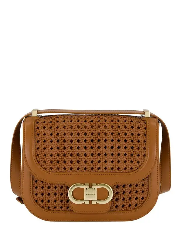 FERRAGAMO Woven Gancini Crossbody Mini Bag - Brown