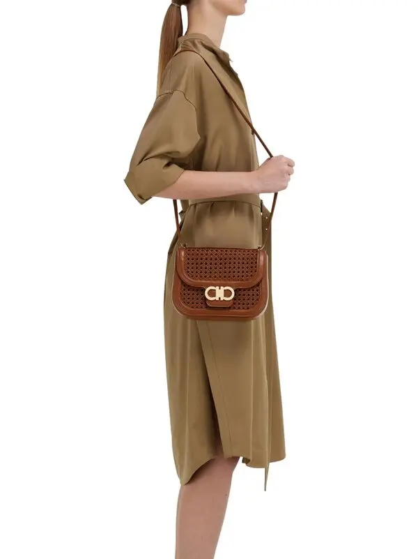 FERRAGAMO Woven Gancini Crossbody Mini Bag - Brown