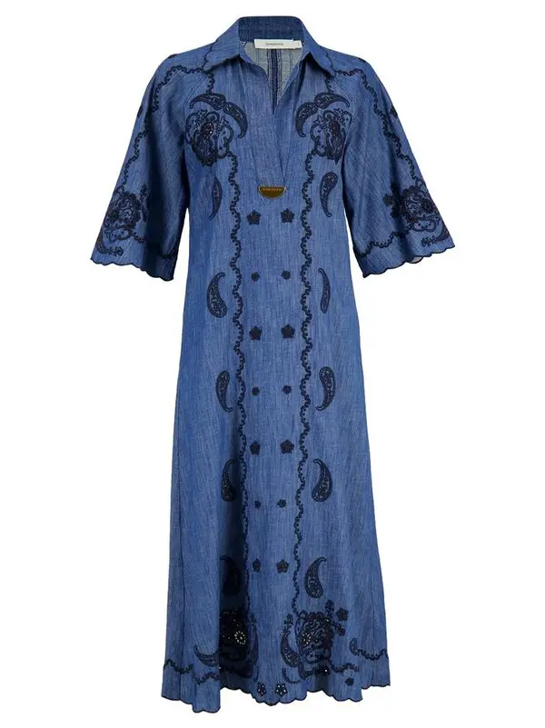 Zimmermann Railway Aster Embroidered Midi Dress - Blue