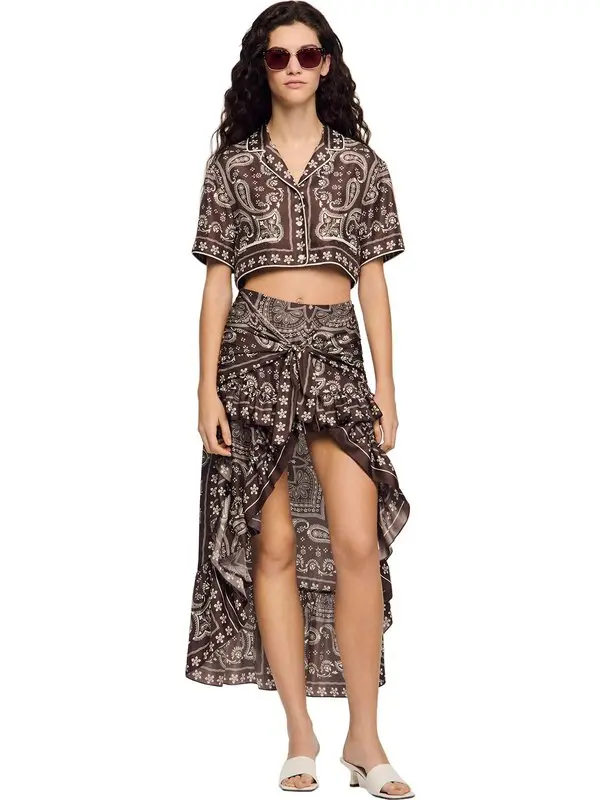 Sandro Bandana Print Hi-low Flared Skirt - Taupe / White