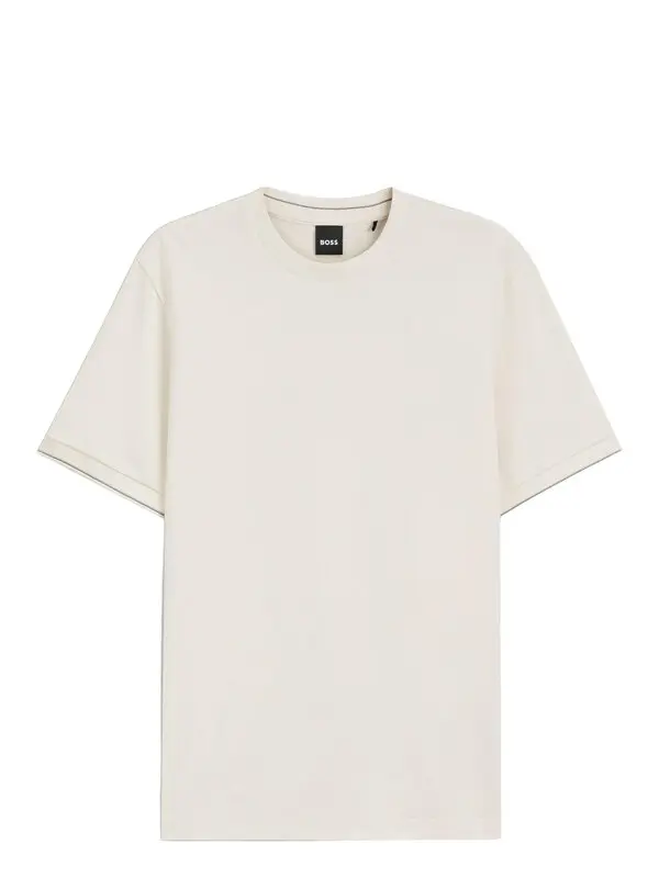BOSS Structured Cotton T-shirt With Cuff Stripes - White