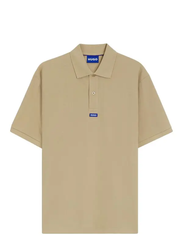 Hugo Cotton-piqué Polo Shirt With Blue Logo Badge - Beige