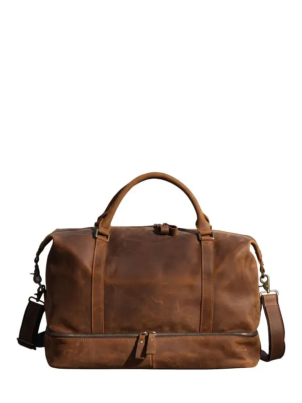 TOURI Leather Weekend Bag With Suit Compartment Light - Brown