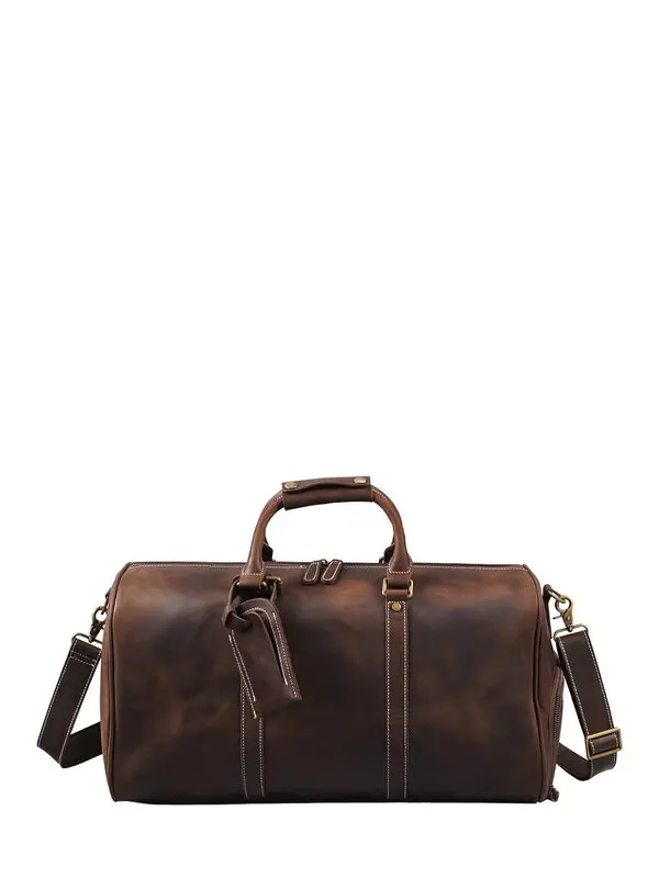 TOURI Leather Overnight Travel Bag With Shoe Storage - Brown