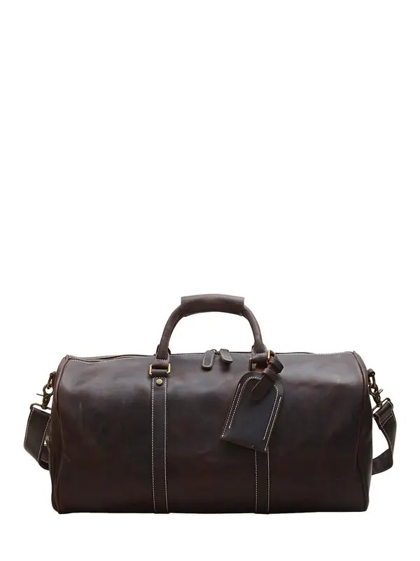TOURI Genuine Leather Travel Duffle With Shoe Storage - Brown