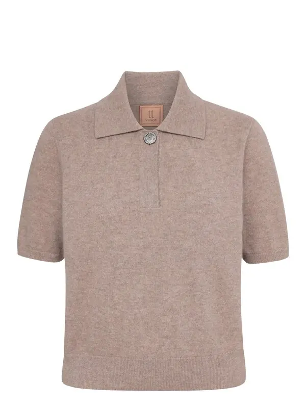TT STUDIOS Dakota Cashmere Polo Shirt With Short Sleeves - Sand