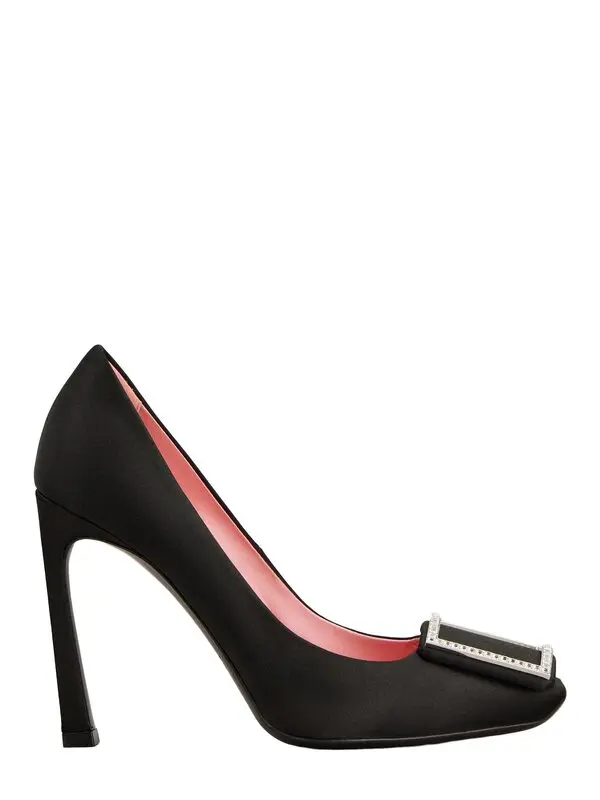 ROGER VIVIER Trompette Satin Pumps With Crystal Buckle - Black