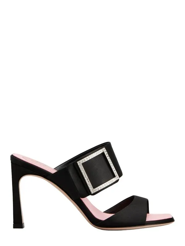 ROGER VIVIER Trompette Satin Mules With Crystal Buckle - Black