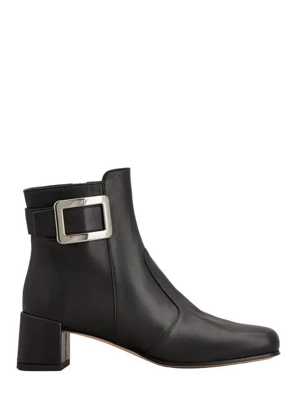 ROGER VIVIER Polly Leather Ankle Boots With Buckle Detail - Black