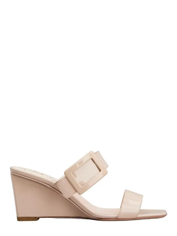ROGER VIVIER Belle Vivier Patent Leather Wedge Mules - Nude