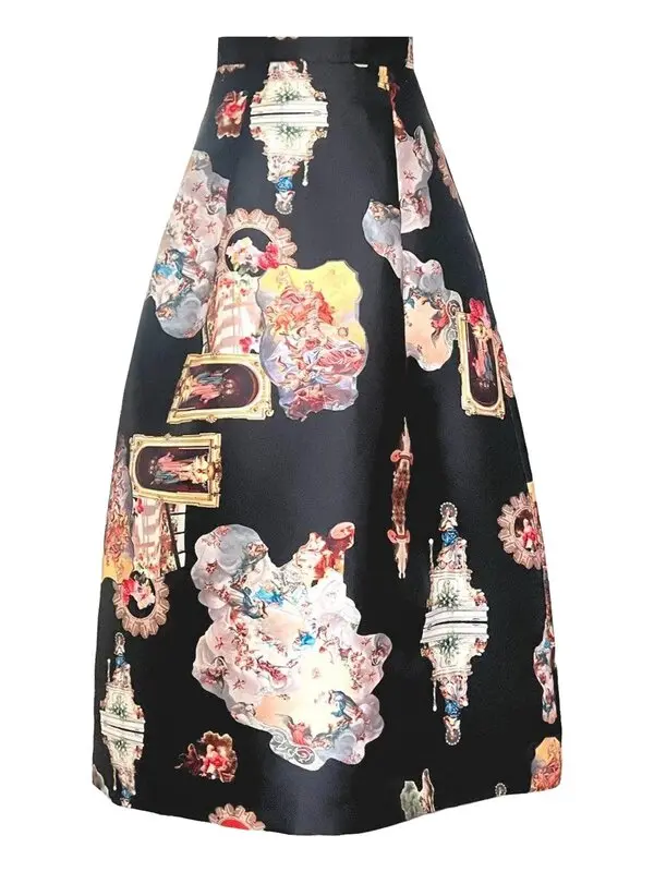 MAXJENNY Evening Maxi Skirt In Sicily Print - Black