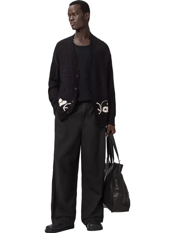 ALLSAINTS Echo Linen Blend Barrel Leg Trousers - Black