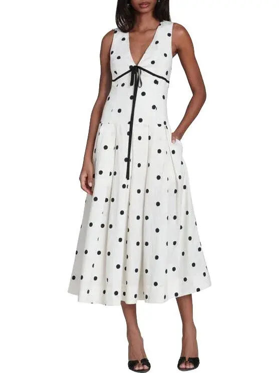 Avec Les Filles Polka Dot Sleeveless V-neck Maxi Dress - Brushed Polka Dot