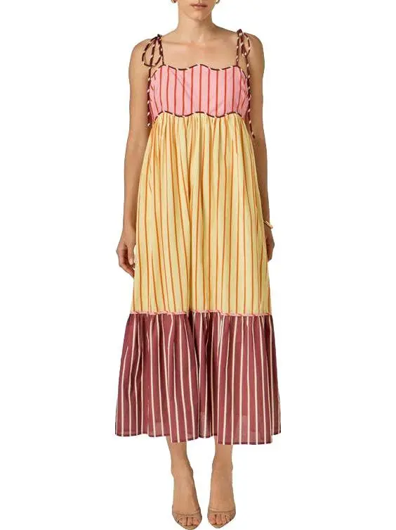 English Factory Colorblock Tie Strap Maxi Dress - Yellow Multi