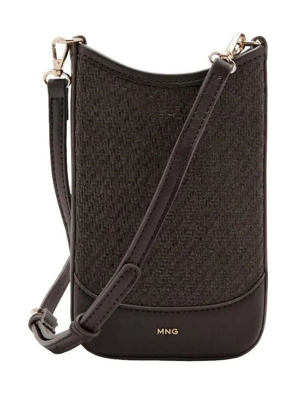 Mango Woven Phone Crossbody Bag With Polished Trim - Chocolate