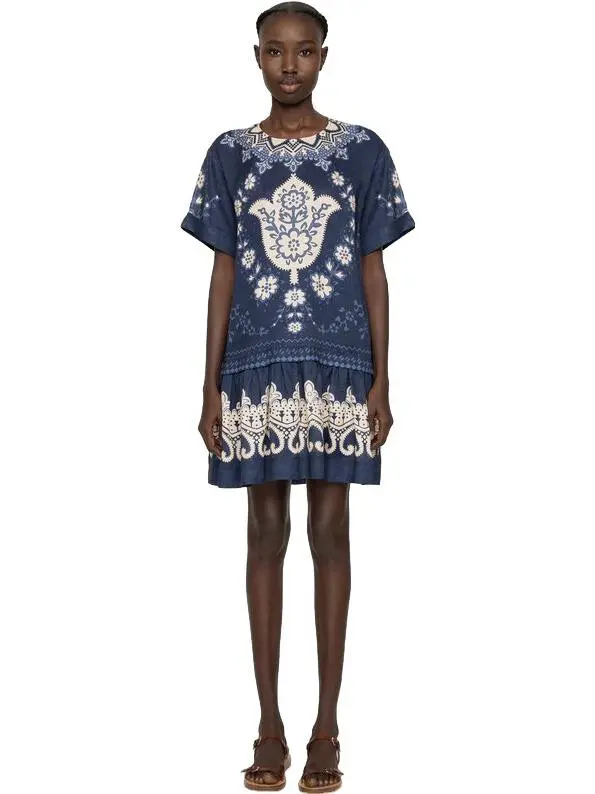 Sea Emelina Paisley Print Short Sleeve Dress - Black