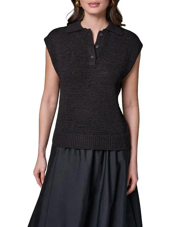 Donna Karan New York Sleeveless Knit Polo Sweater - Black