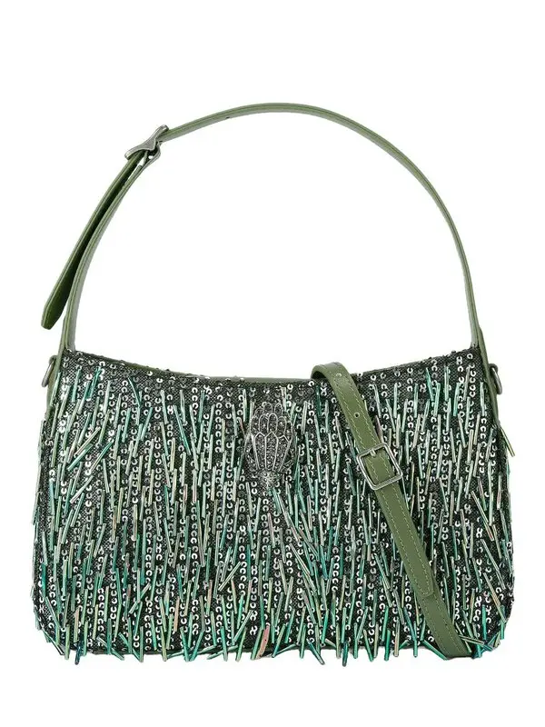 Kurt Geiger Shoulder Bag With Metallic Fringe And Sequins - Dark Green